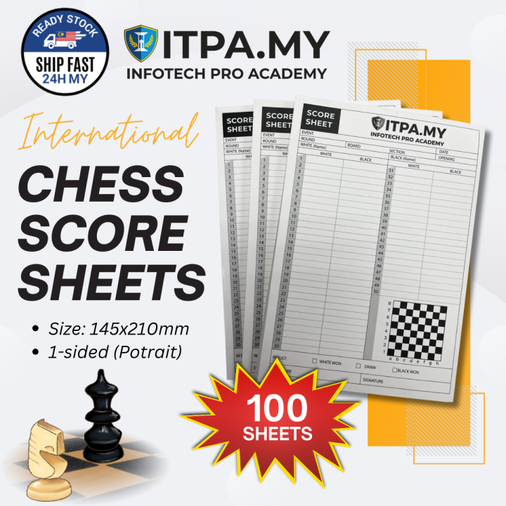 International Chess Score Sheets 100 Games 50 Chess Moves | Lazada