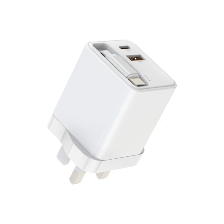 65W USB C Charging Block Retractable Cable Double Port Travel PD65W ...
