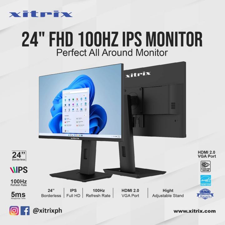 Xitrix 24 inch Professional IPS 100Hz Full HD Bezel Less Monitor, w ...
