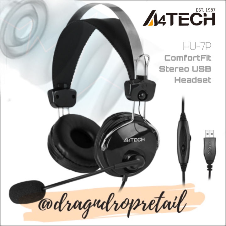 A4TECH HU-7P ComfortFit Stereo USB Headset Headphone with Noise ...