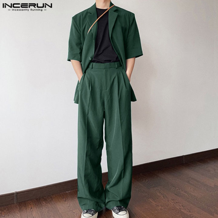 INCERUN Korean Style Men 2PCS Sets Short Sleeved Suit Jackets Formal ...
