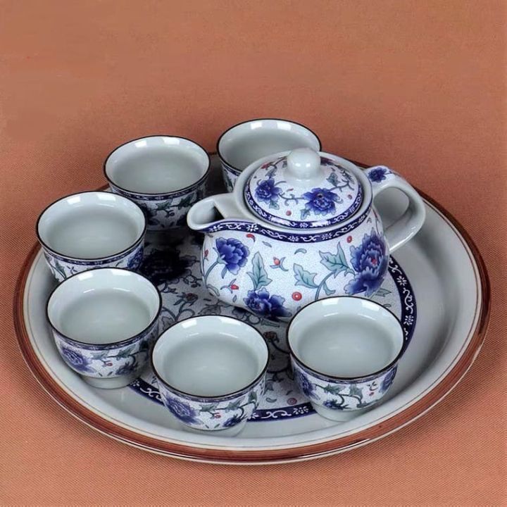 🔥Vintage🔥 Blue Peony Tea Pot Set Chinese Traditional Lotus Flower ...