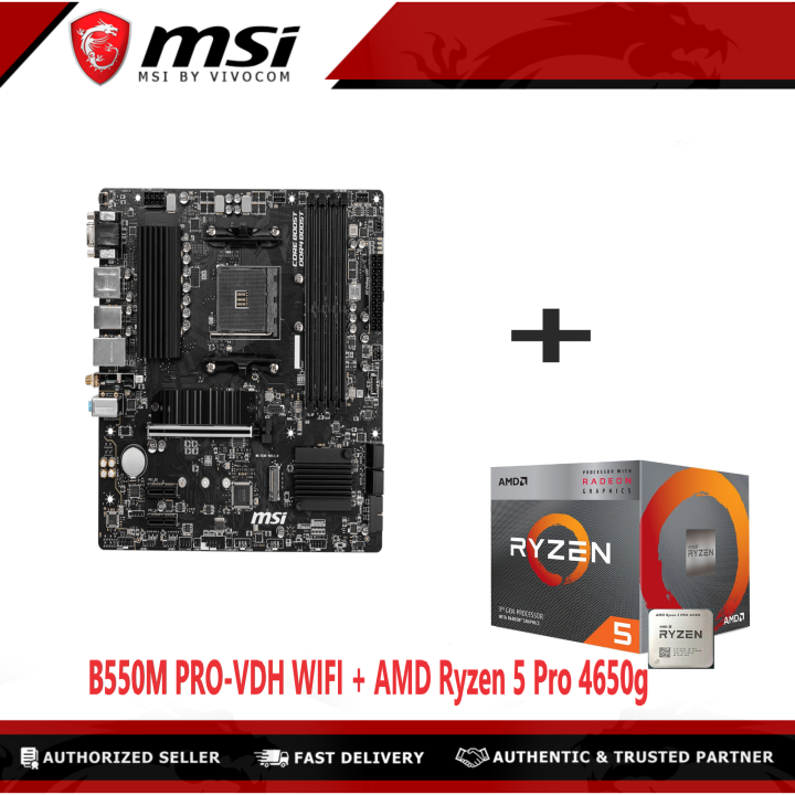 MSI B550M PRO-VDH WIFI MOTHERBOARD + AMD Ryzen 5 Pro 4650G Socket Am4 3 ...