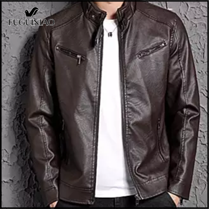 FUGUINIAO 2021 new men leather and velvet collar pu leather jacket of ... FUGUINIAO 2021 new men leather and velvet collar pu leather jacket of ...