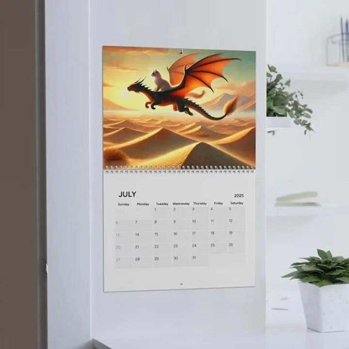 2025 Cat Dragon Rider Calendar, Cat Dragons 2025 kalendar dinding, Cat ...