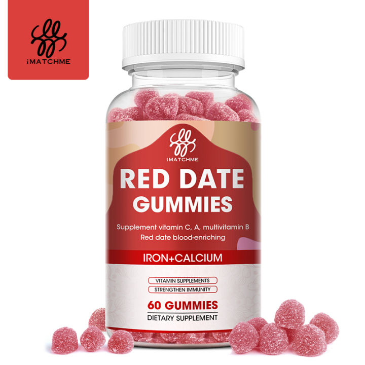 iMATCHME Red Date Gummies Iron Calcium Gummies with Vitamin C, A, B ...