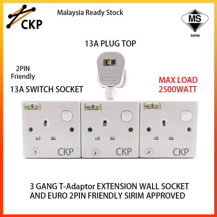 3 GANG ML T-Adaptor EXTENSION WALL SOCKET AND EURO 2PIN FRIENDLY ...
