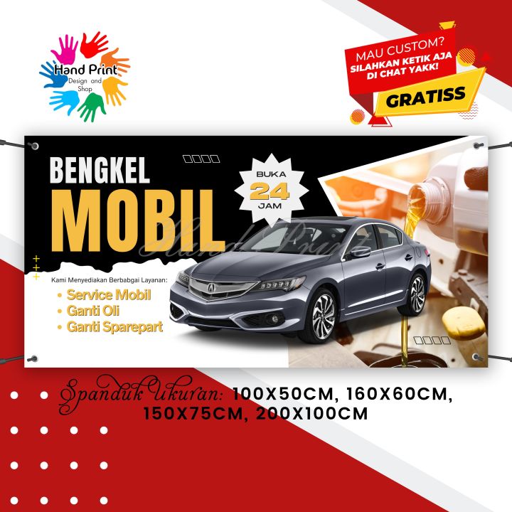 Cetak Spanduk Banner Bengkel Mobil Hitam Putih MMT Spanduk Custom ...