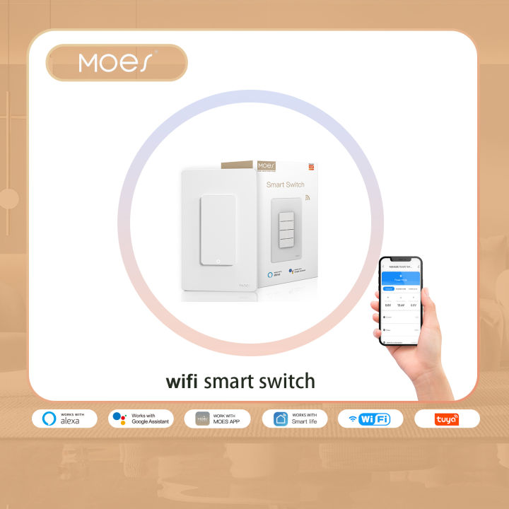 MOES Tuya Wi-Fi Smart Light Switch US Single Pole Push Button Wall ...