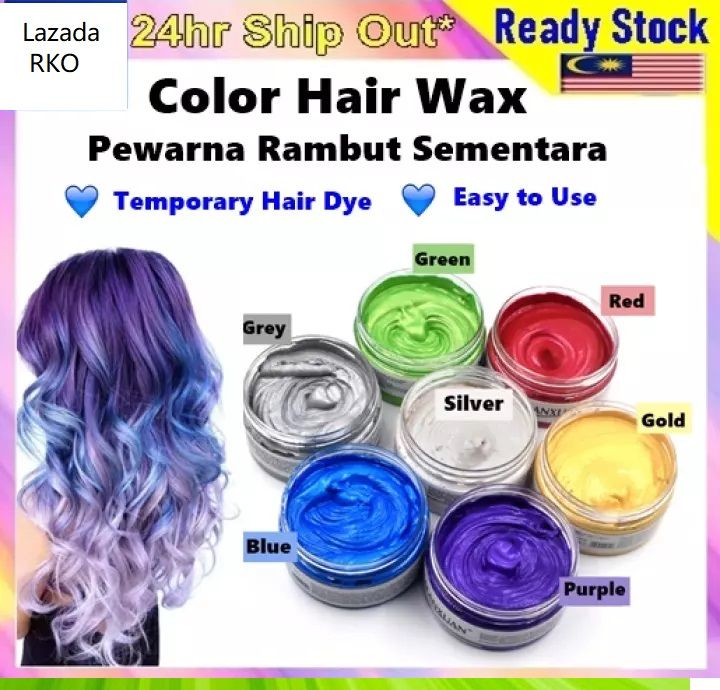 Hair Wax Color Gel Temporary Mud Pewarna Lilin Rambut Sementara One ...