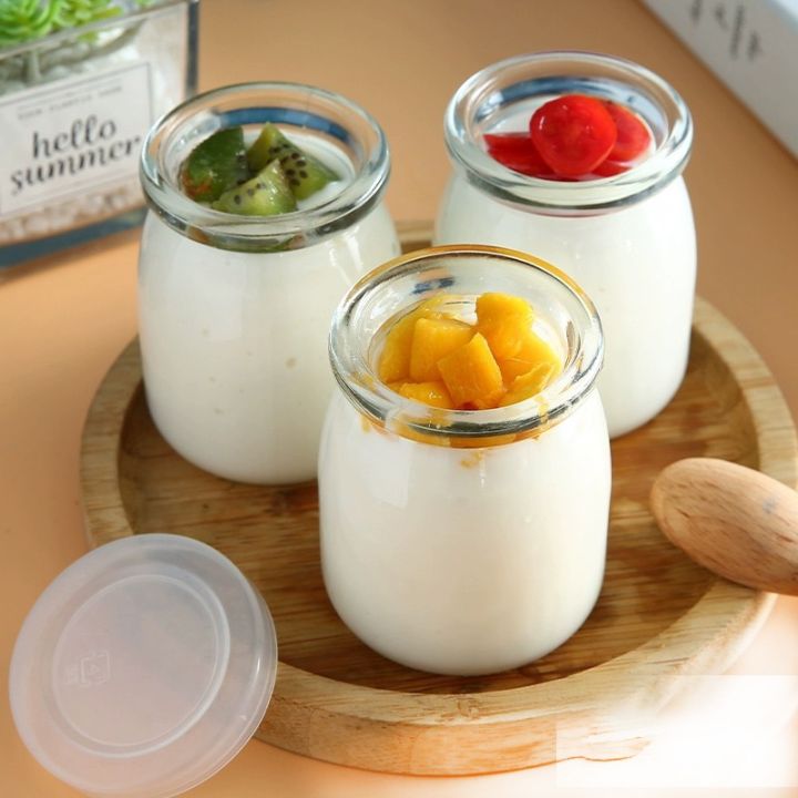 Kitchen Plus Yogurt Pudding Glass Jars With Plastic Lids Mini Cup Small ...