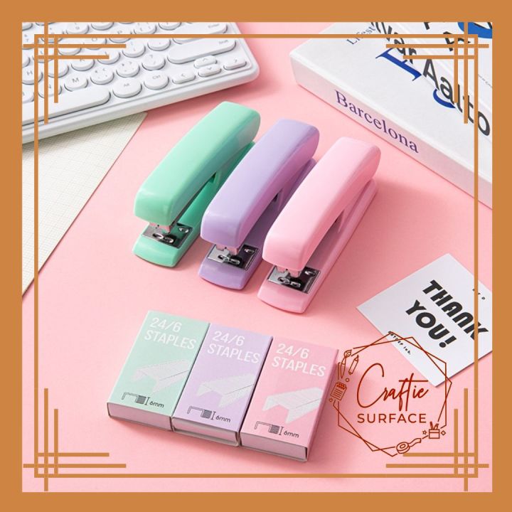 Cute Macaroon Color Stapler with 24/6 Staples included For School And ...