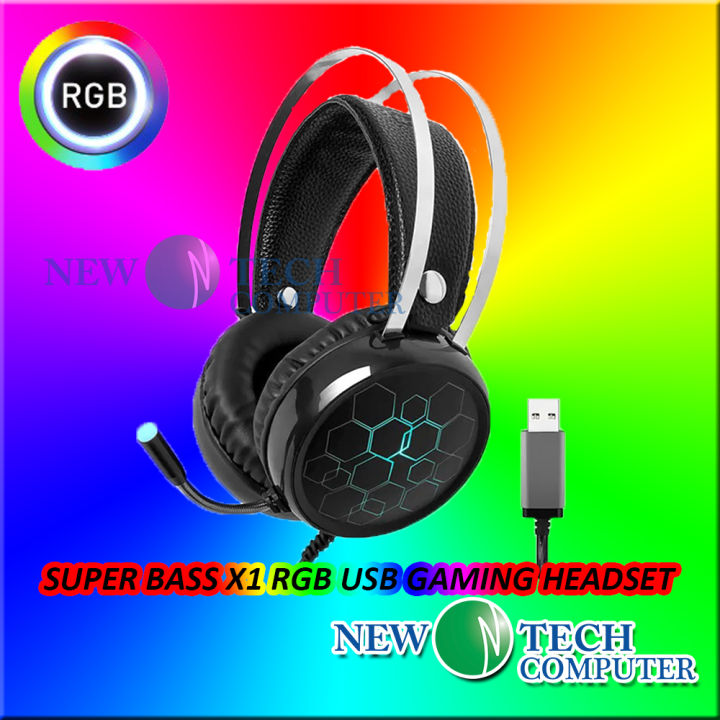 SUPER BASS X1 RGB USB CONNECTION GAMING HEADSET 7.1 SURROUND SOFT ...