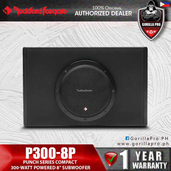 Rockford Fosgate P300-8P Punch Series compact 300-watt powered 8" subwoofer Class D amplifier ...