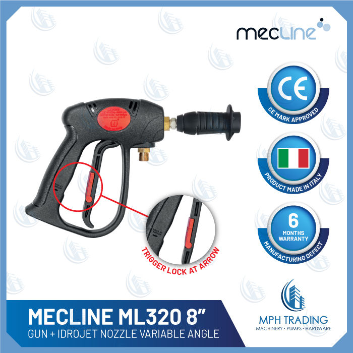 Mecline by Tecomec Italy ML320 8" High Pressure Spray Gun 180 Bar with ...