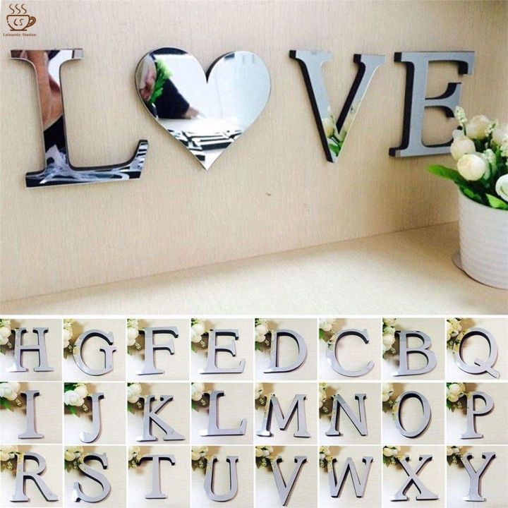 A-Z 3D 26 English Alphabet Mirror Wall Sticker Letter DIY Art Home Room ...