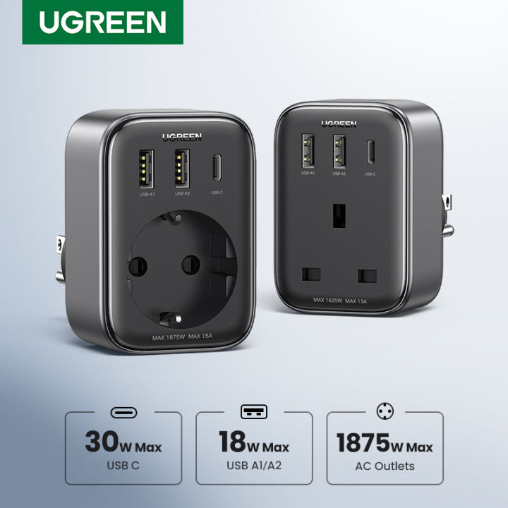 UGREEN PD 30W Outlet Adapter 4 IN 1 Fast Charger US Plug to EU/UK ...