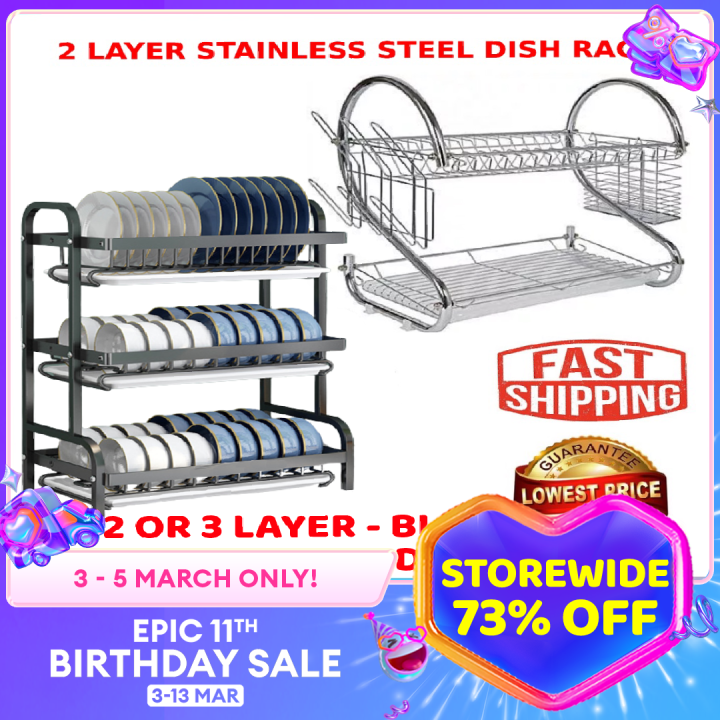 *Ready Stock* Rak Pinggan Stainless Steel 2 Layer S Shape Dish Rack Set ...