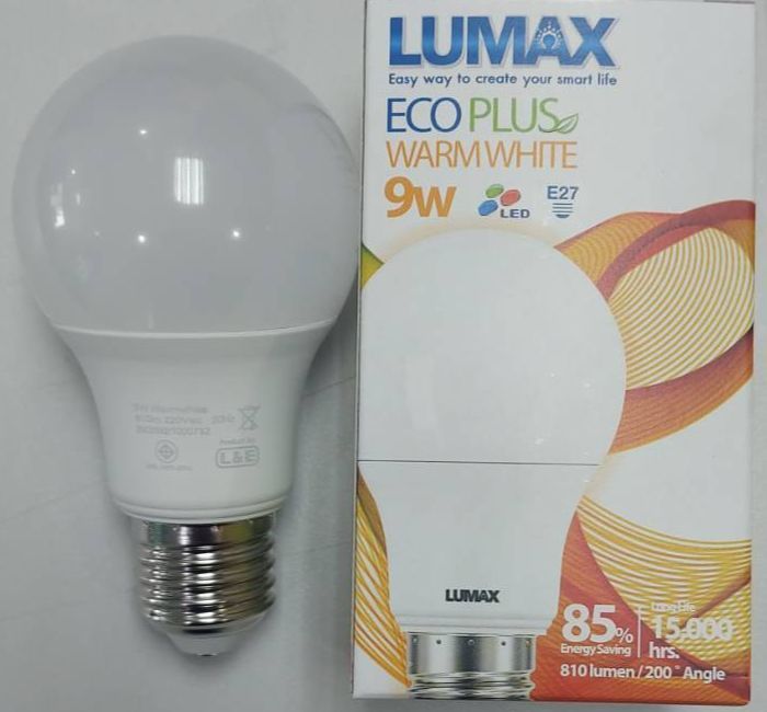 หลอดไฟ LED LUMAX ECO PLUS E27 9W Warmwhite(แสงสีเหลือง) | Lazada.co.th