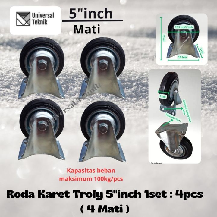 Roda troli troly Karet Mati 5"inch Caster kastor 5 inch 1 set 4 pcs ...
