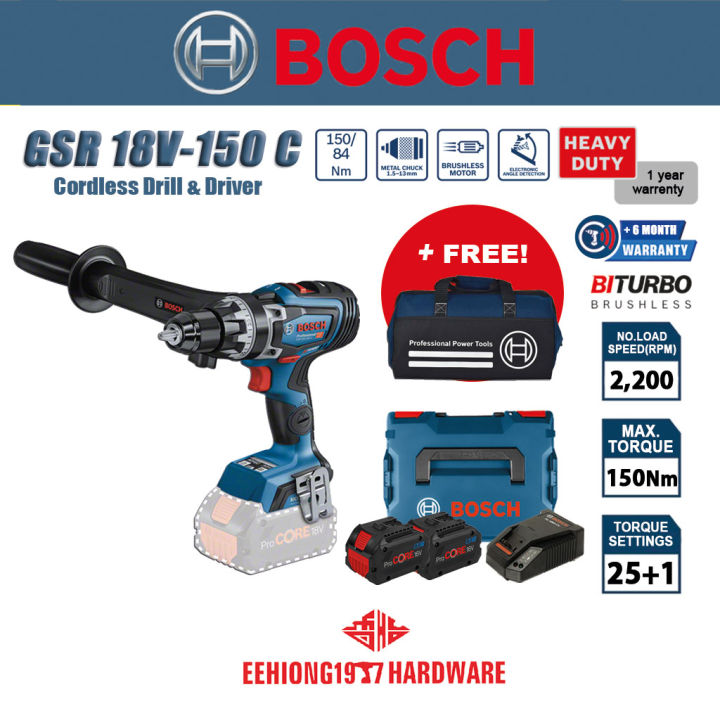 BOSCH GSR 18V-150 C Professional Cordless Drill Driver With BITURBO ...