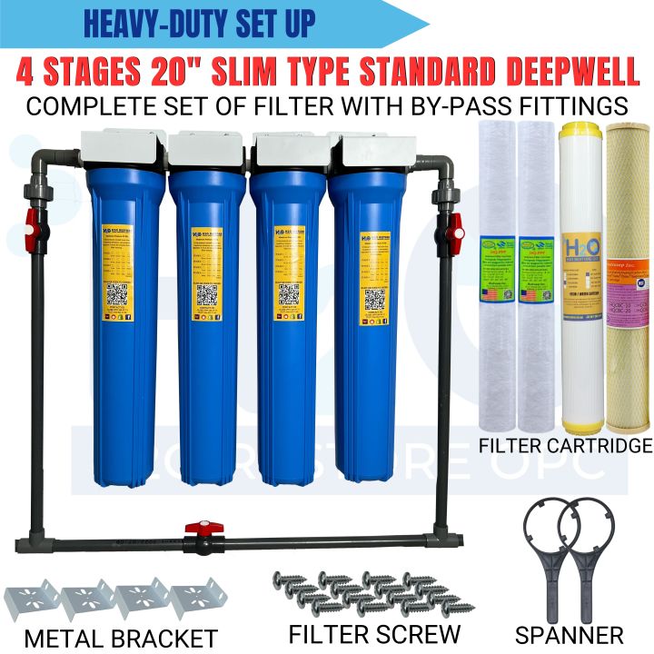 Water Filter 4 Stages 20" Slim Type Standard Deepwell with Bypass ...