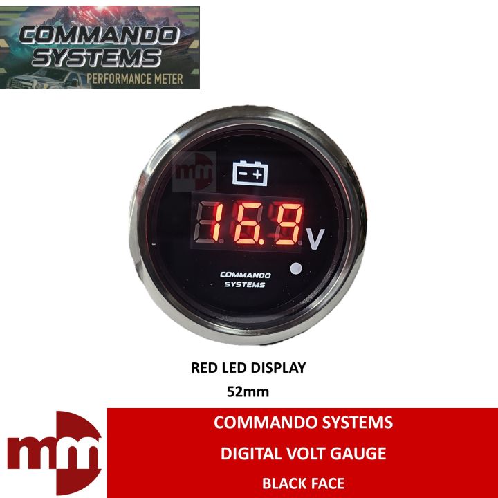 COMMANDO SYSTEMS Digital Volt Gauge (Voltmeter Gauge) BLACK FACE ...