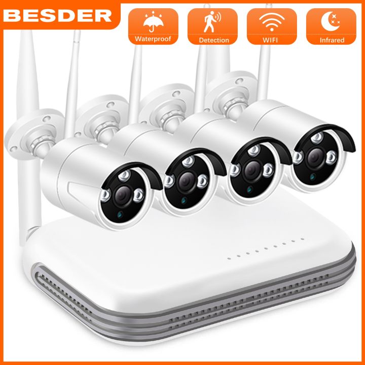 BESDER 3MP 4CH Wireless CCTV Kit HD Outdoor Home Security Camera System 4CH CCTV Video ...