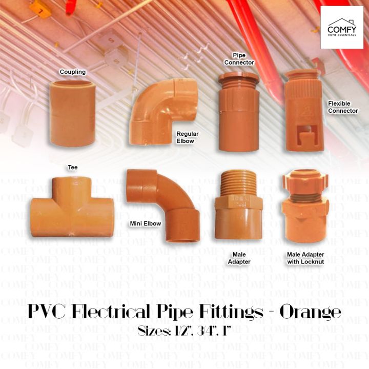 Electrical PVC Orange Pipe Fittings 1/2 3/4 1 Inch Coupling Elbow ...
