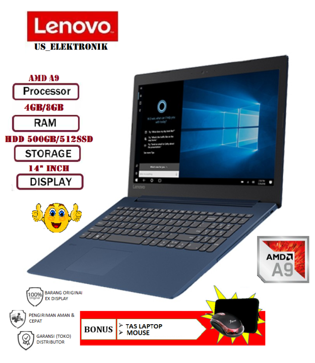 SLIM LAPTOP LENOVO IDEAPAD 320/330 AMD A9 LAYAR 14 INCH WINDOWS 10 ...
