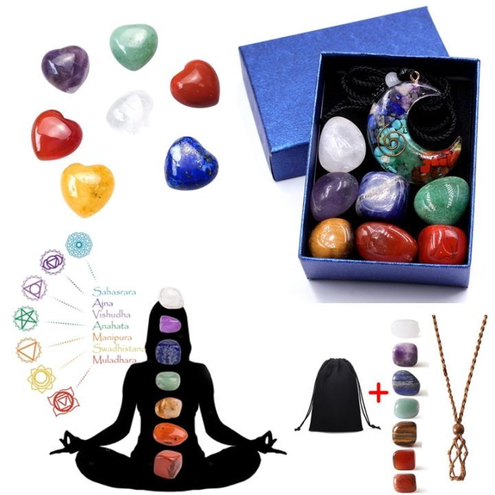 Natural Crystal Chakras Kit Amethyst Stone Healing Meditation Reiki 7 ...