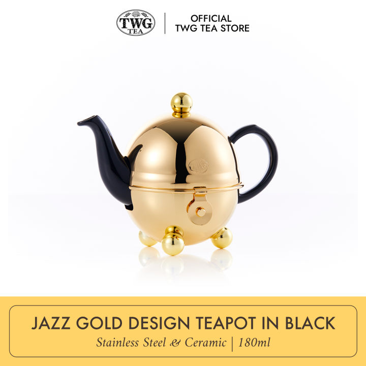 TWG Tea | Jazz Gold Design Teapot in Black Ceramic with Polished 30 ...