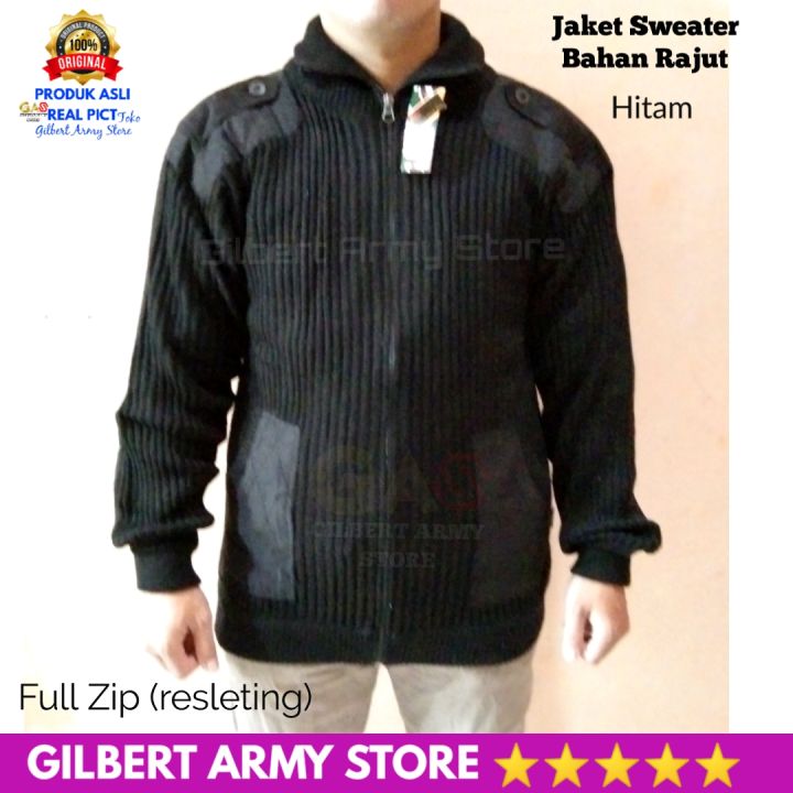 GILBERT ARMY STORE SWEATER RAJUT PRIA HITAM POLOS TNI POLRI TEBAL FULL ...