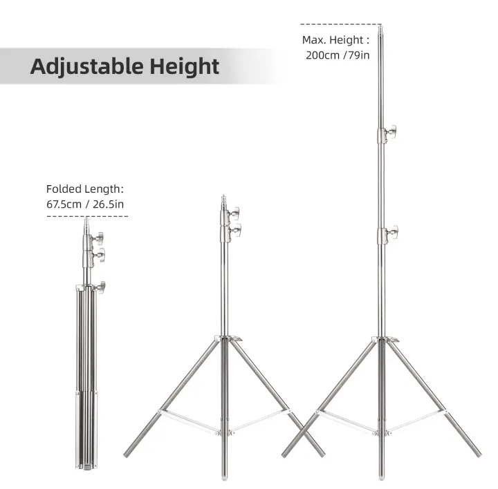 2M/79in Light Stand with Telescoping Rod Stainless Steel Foldable and ...