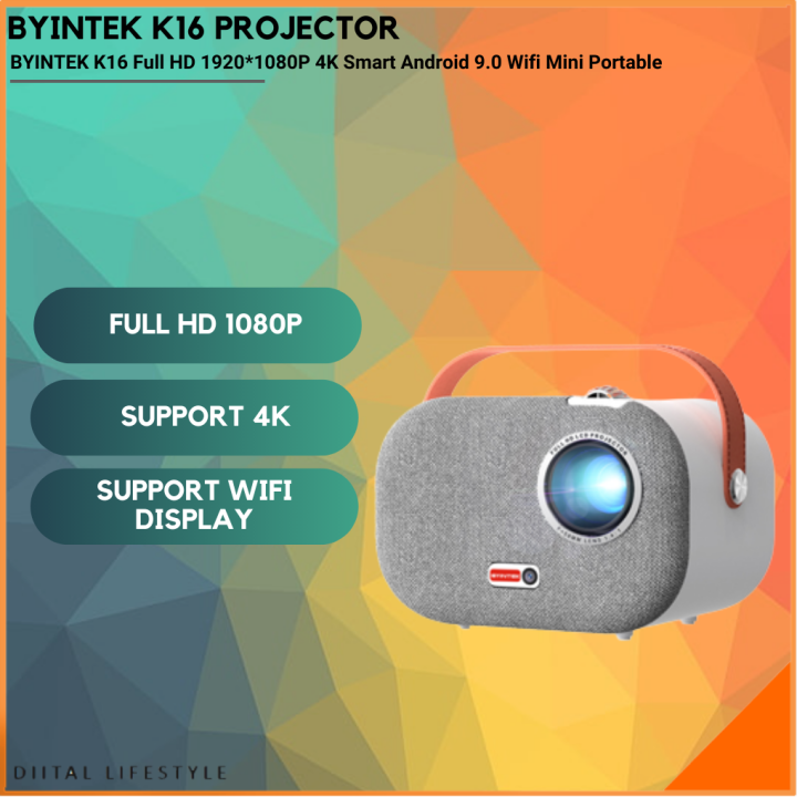 BYINTEK K16 Android 9.0 Smart LED Full HD 1080p Projector for Home 7000 ...