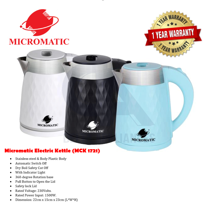 Micromatic Stainless Steel Cordless Kettle Electric Kettle 1500W 1.7L ...