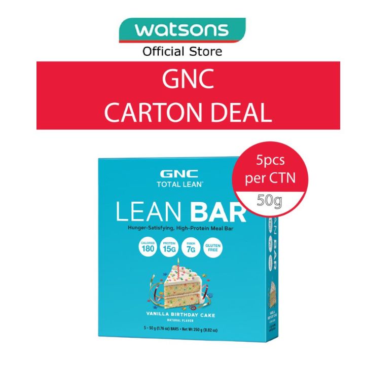 GNC Total Lean Bar Protein Snack Bar Vanilla Birthday Cake 50g x5 ...