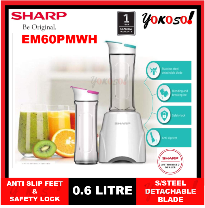 SHARP PERSONAL BLENDER EM60PMWH (300W) 0.6L WITH 2 600ML TUMBLERS | Lazada
