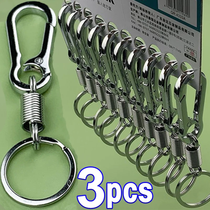 3pcs Retractable Spring Key Chain Stainless Steel Gourd Buckle Keychain ...