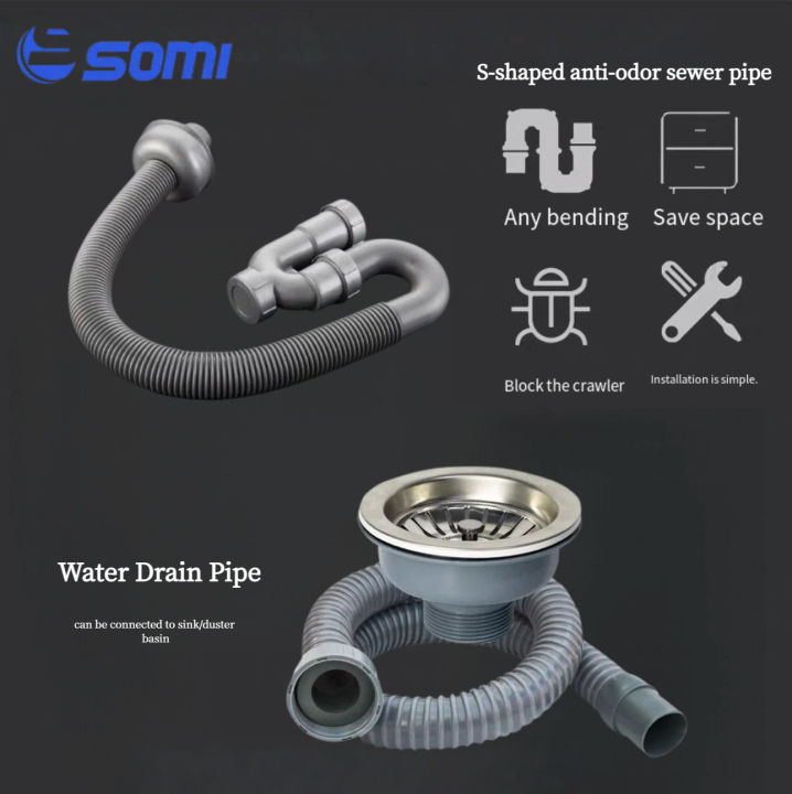 Plastic Flexible P-Trap Drain Kit for Kitchen Sink with Strainer and ...