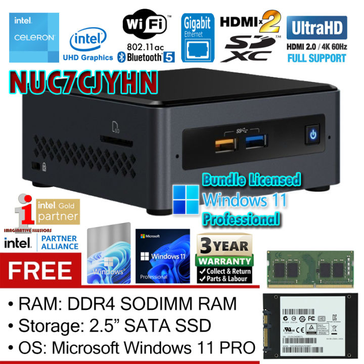 Intel NUC7CJYHN/W11P L10 Celeron 2.0GHz~2.7GHz Dual-Core Mini PC ...