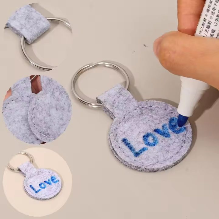 10Pcs DIY Felt Round Keychain Blank Mark Ornaments Charms Car Backpack ...