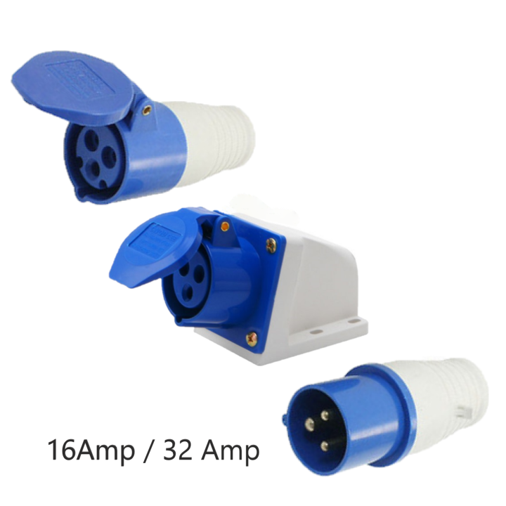Weatherproof Industrial Plug and Socket - 3Pin 220-250V - 16A / 32A ...