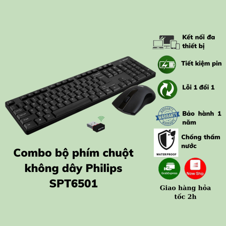 Combo bàn phím chuột không dây PHILIPS SPT6501 không phát âm thanh khi ...