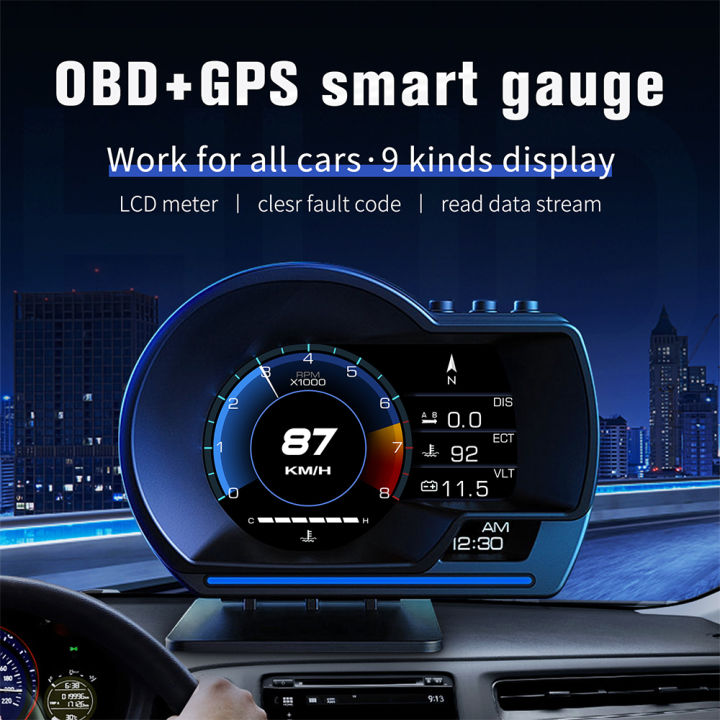 GEARELEC【free gift】P6 OBD+GPS Dual System Head Up Display Car HUD Gauge ...