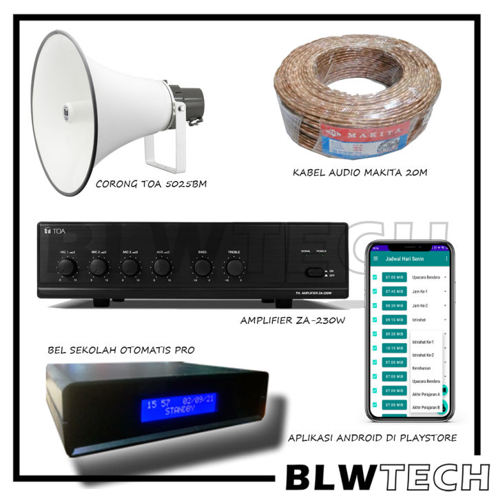 PAKET LENGKAP BEL SEKOLAH OTOMATIS AMPLI TOA KABEL | Lazada Indonesia