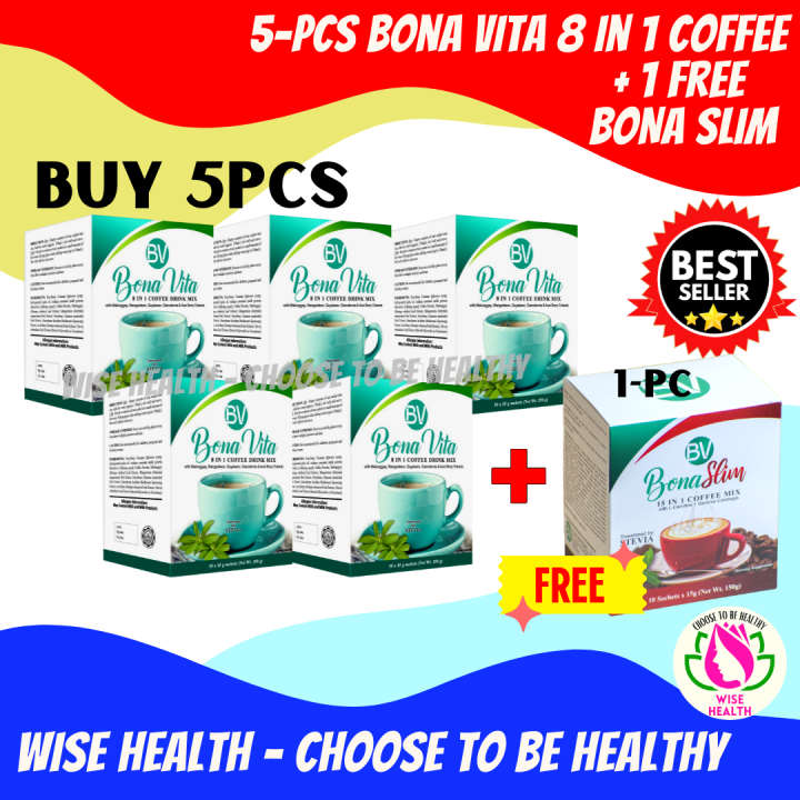 Bona Vita 8 in 1 COFFEE Drink Mix (5 Box Plus Free 1 Bona Slim Box) (60 ...