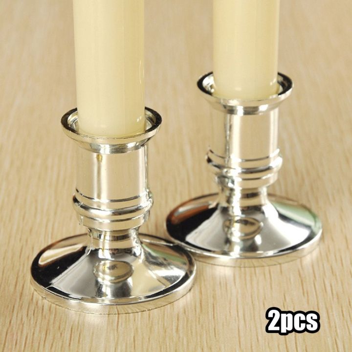 2pcs Candle Holders Candle Base Candlestick Dinner Decor Silver-Plated ...