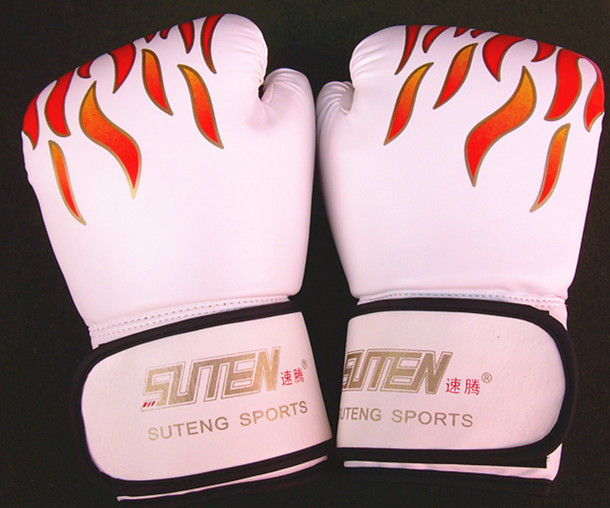 Fast-paced adult white flame boxing gloves with one-step forming of ...