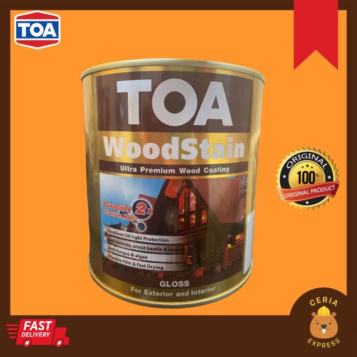 TOA Woodstain Wood Shellac Syelek Kayu Interior & Exterior Wood Gloss Paint 1L | Lazada